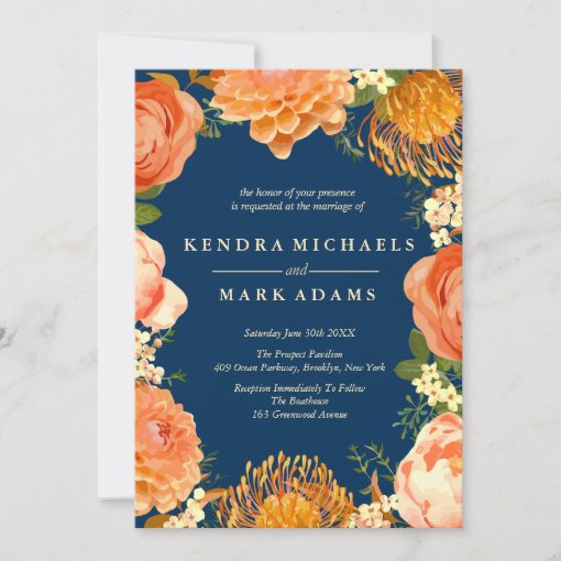 Modern Wedding, Orange Floral Wreath Invitations | Zazzle