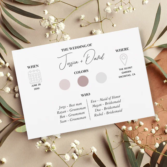 Modern Wedding Party Attire | Wedding Color Card | Zazzle