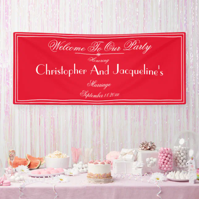 Modern Wedding Party Script Romantic Red Welcome Banner | Zazzle