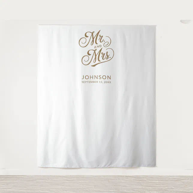 Modern Wedding Photo Booth Mr Mrs Script Backdrop | Zazzle