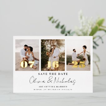 Modern Wedding Photo Collage Save The Date Foil Invitation | Zazzle