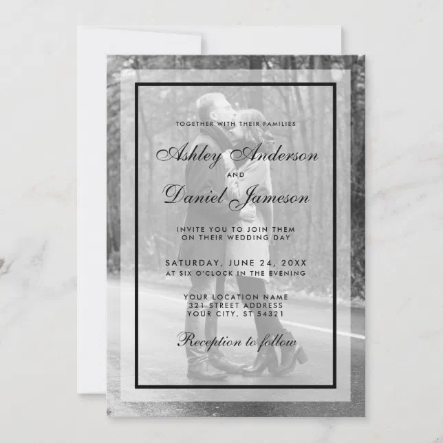 Modern Wedding Photo Invitation - Overlay B&W | Zazzle