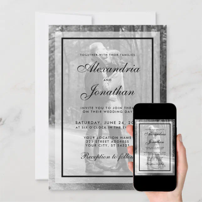 Modern Wedding Photo Invitation - Overlay BW | Zazzle