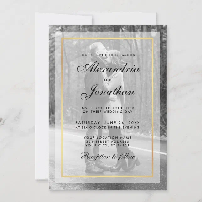 Modern Wedding Photo Invitation - Overlay BWG | Zazzle