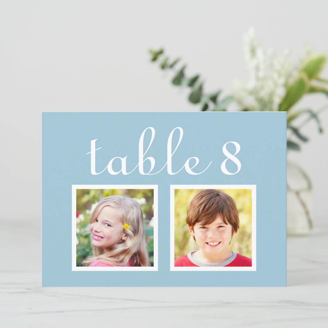 Modern Wedding Photo Light Blue Table Number | Zazzle