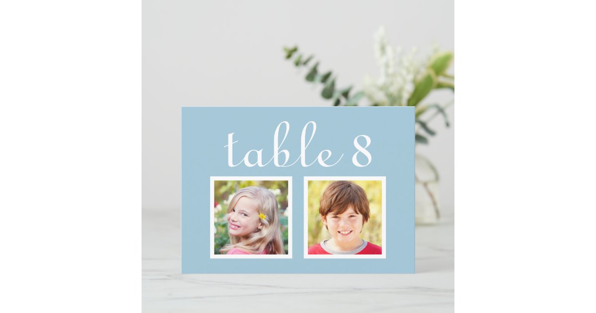 Modern Wedding Photo Light Blue Table Number | Zazzle
