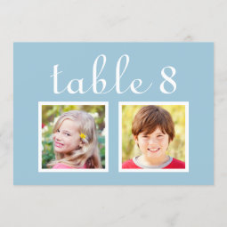 Modern Wedding Photo Light Blue Table Number | Zazzle