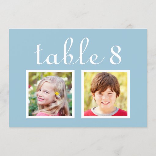 Modern Wedding Photo Light Blue Table Number | Zazzle