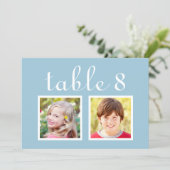 Modern Wedding Photo Light Blue Table Number | Zazzle