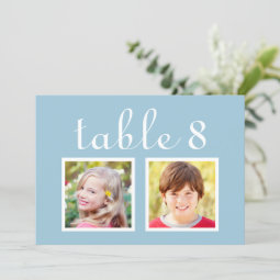 Modern Wedding Photo Light Blue Table Number | Zazzle