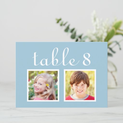 Modern Wedding Photo Light Blue Table Number | Zazzle