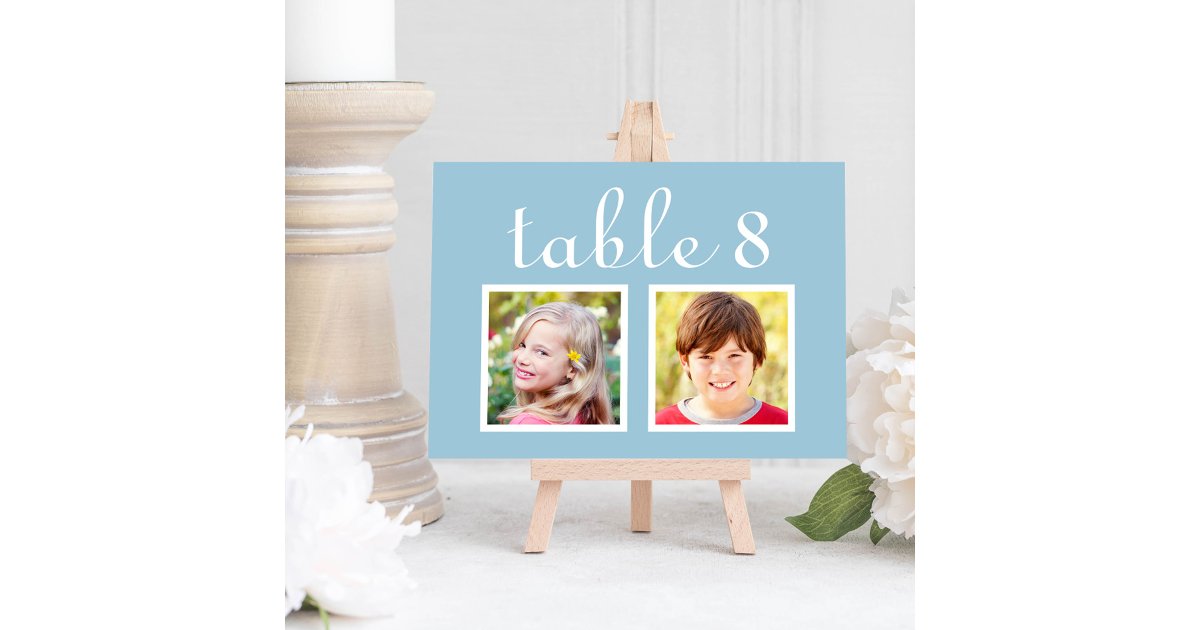 Modern Wedding Photo Light Blue Table Number | Zazzle