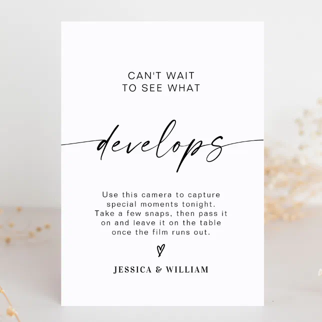 Modern Wedding Photos Disposable Camera Sign | Zazzle