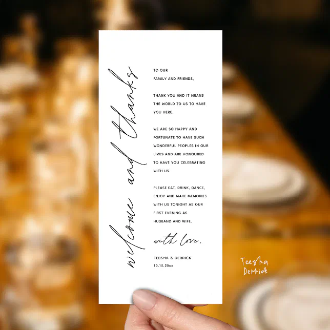 Modern Wedding Reception Dinner Thank You Card | Zazzle