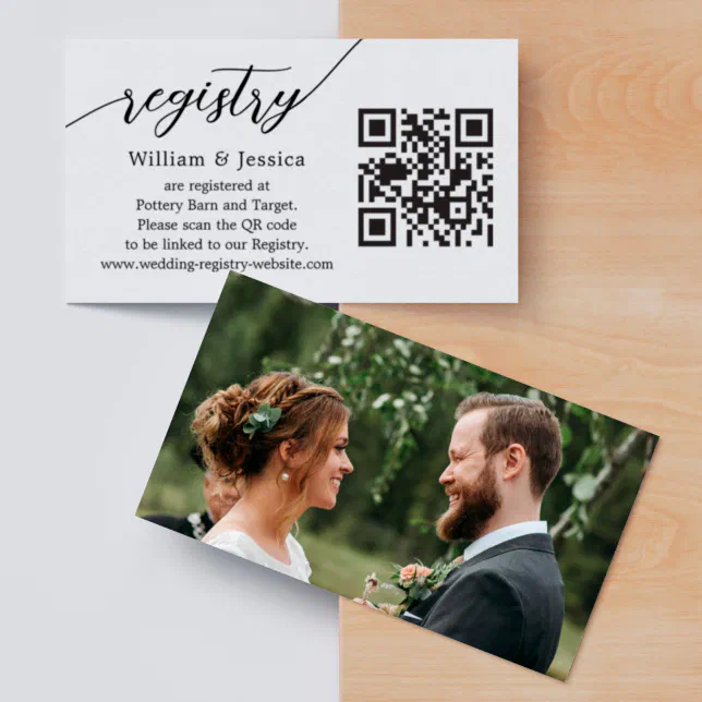 Modern Wedding Registry With QR Code And Photo Enclosure Card | Zazzle