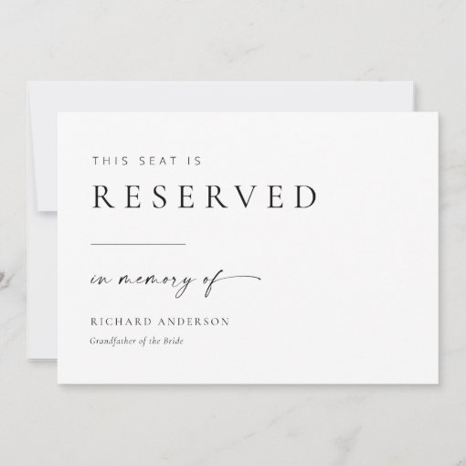 Modern Wedding Reserved Seat In Memory of Sign | Zazzle