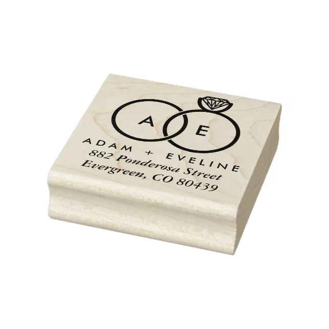 Modern Wedding Ring Monogram Address Ink Stamp | Zazzle