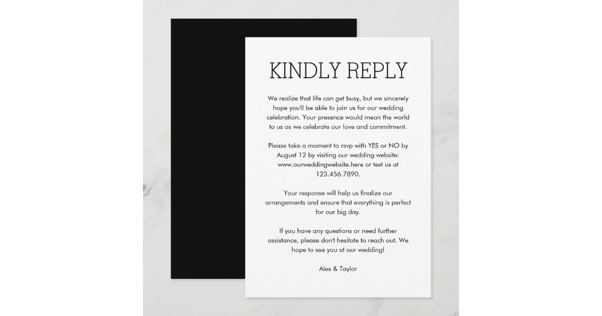 Modern Wedding RSVP Deadline Guest Reminder Card | Zazzle