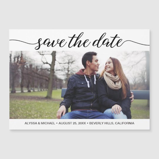 Modern Wedding Save the Date Script Photo Magnetic Invitation | Zazzle.com