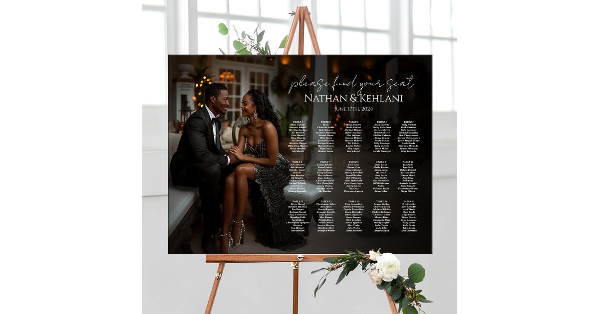 Modern wedding seating chart with photo 15 tables foam board | Zazzle