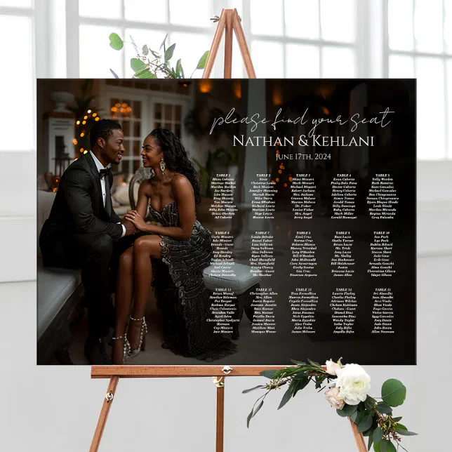 Modern wedding seating chart with photo 15 tables foam board | Zazzle