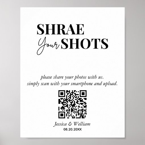 Modern Wedding Share Your Shots Qr Code Sign | Zazzle