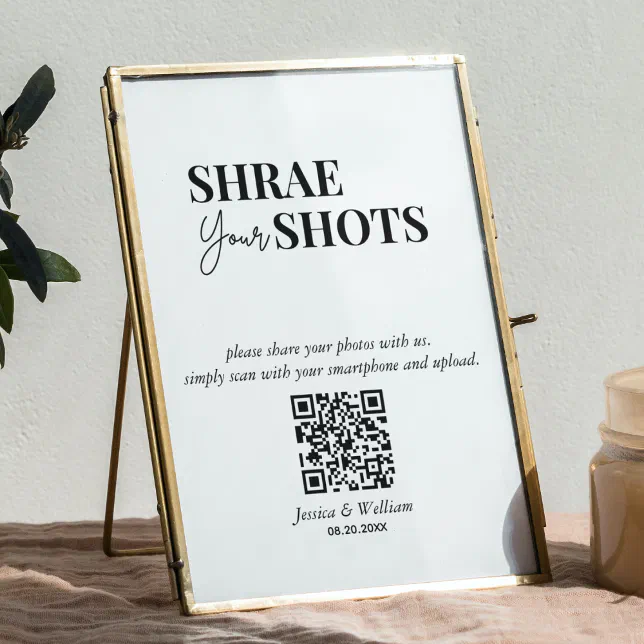 Modern Wedding Share Your Shots Qr Code Sign | Zazzle