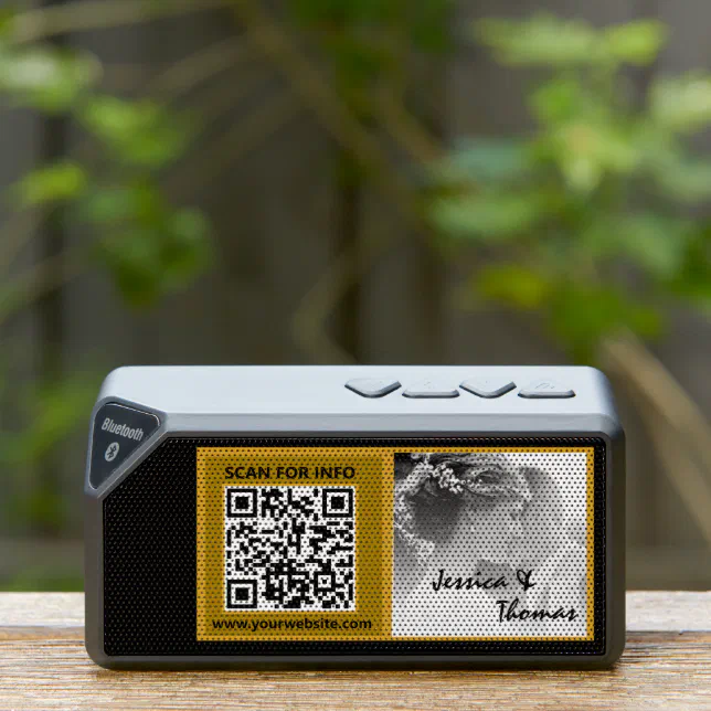 Modern Wedding Speaker, QR Code, Photo, Black Bluetooth Speaker | Zazzle