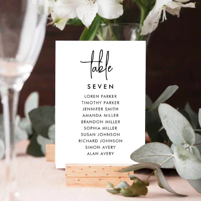 Modern Wedding Table Seating Chart Table Number | Zazzle