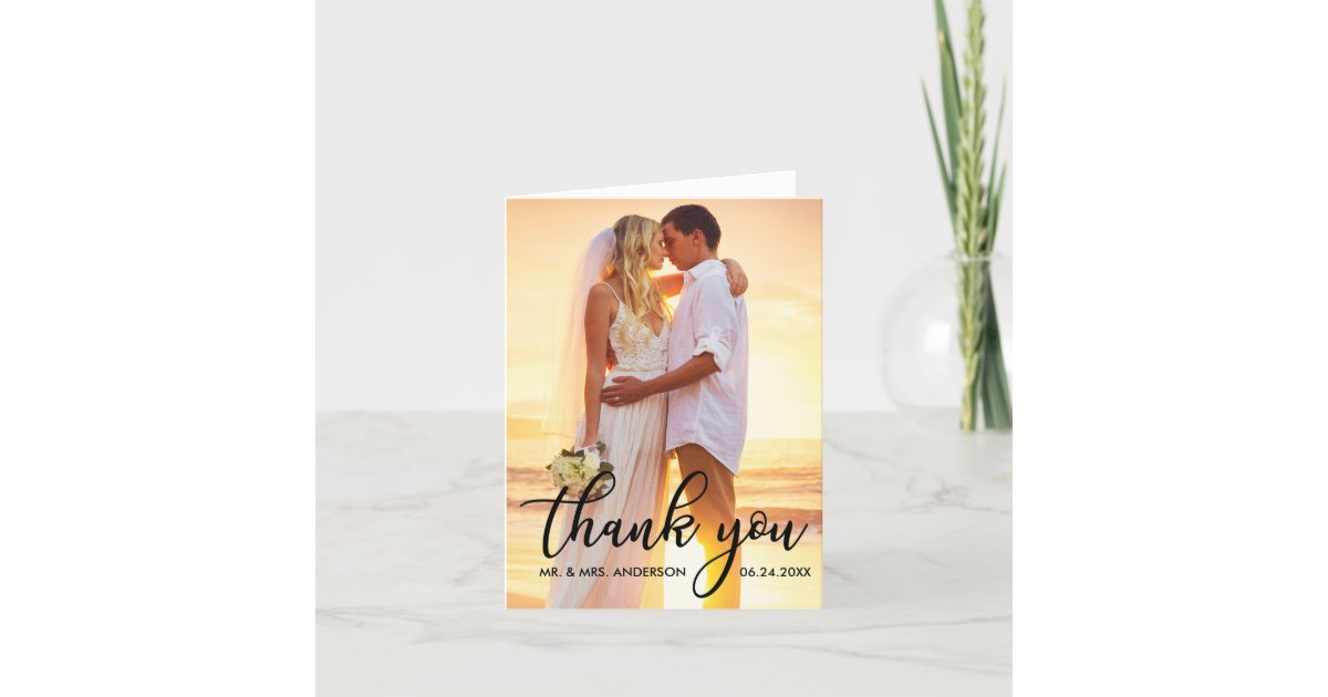 Modern Wedding Thank You Bride Groom Photo B Note | Zazzle