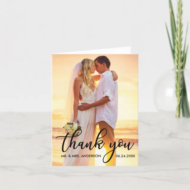 Modern Wedding Thank You Bride Groom Photo B Note | Zazzle