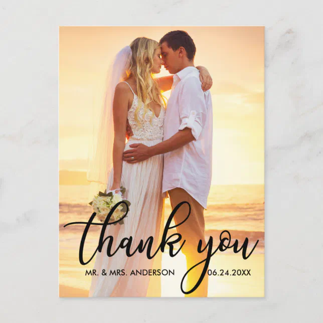 Modern Wedding Thank You Bride Groom Photo B Postcard | Zazzle