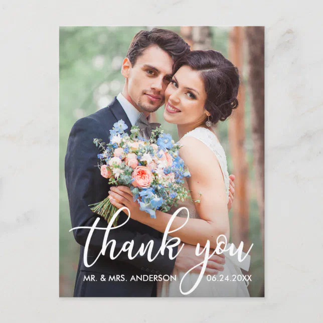 Modern Wedding Thank You Bride Groom Photo Postcard | Zazzle