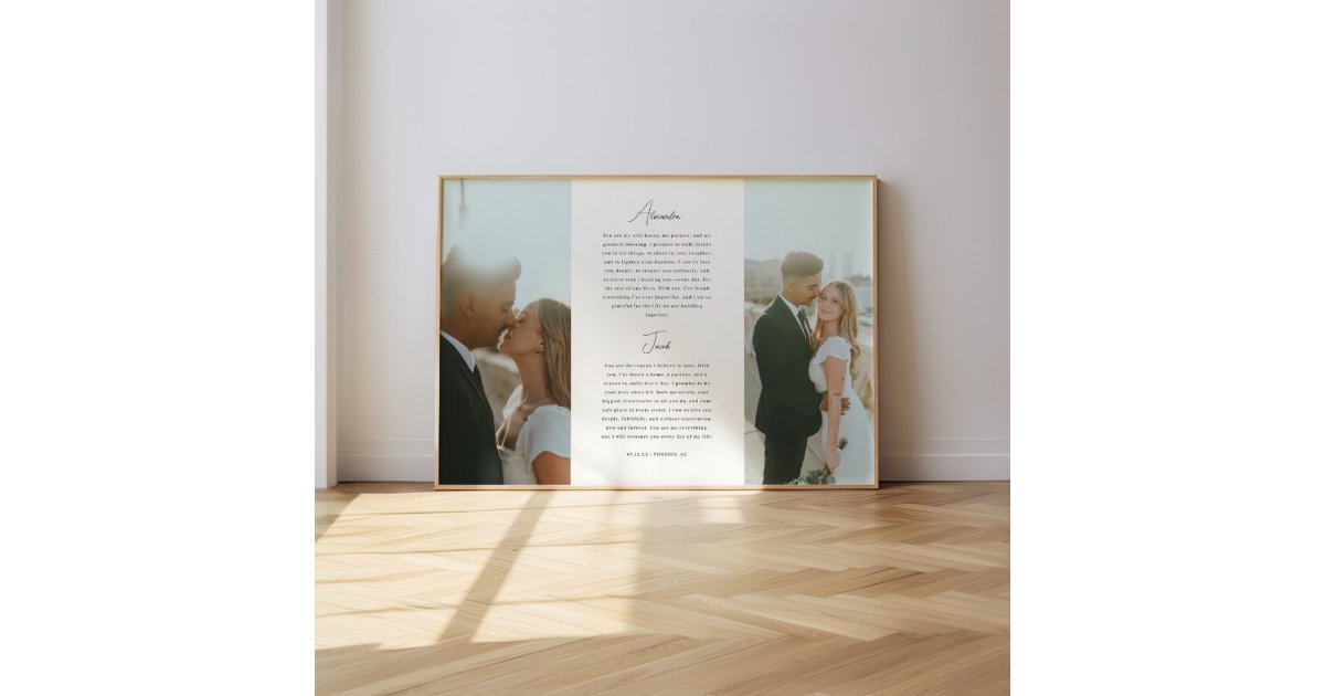 Modern Wedding Vows Minimalistic Script 2-Photo Poster | Zazzle