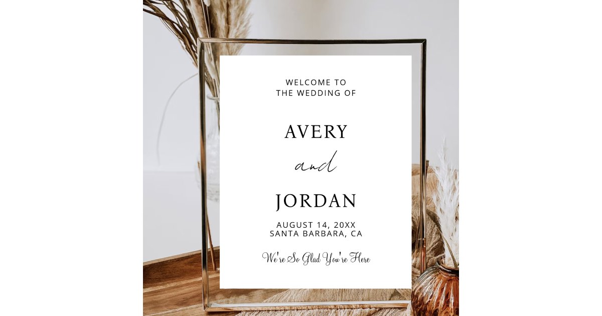 Modern Wedding Welcome We're So Glad You're Here Poster | Zazzle
