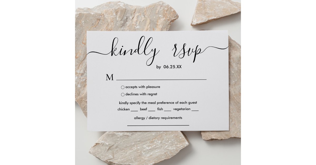 Modern Wedding With Elegant Script And Meal Choice Enclosure Card | Zazzle