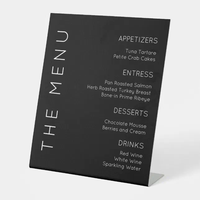 Modern WeddingMenu Sign, Black and White Menu Sign | Zazzle