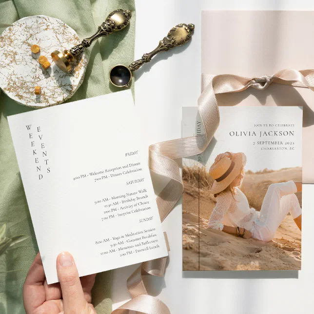 Modern Weekend Birthday Itinerary Photo Invitation | Zazzle