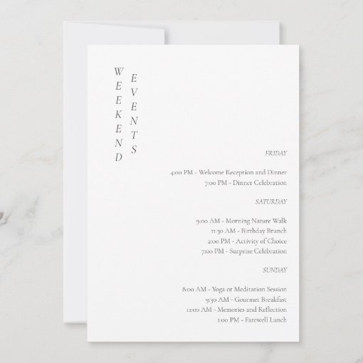 Modern Weekend Birthday Itinerary Photo Invitation | Zazzle
