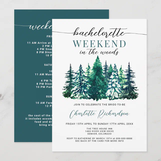Modern Weekend In The Woods Bachelorette Party Inv Invitation | Zazzle