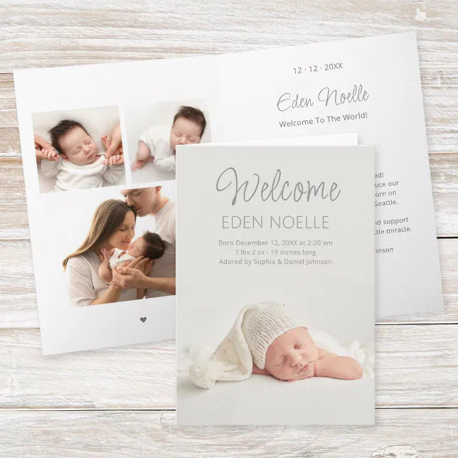Modern Welcome Birth Announcement Folded Card | Zazzle