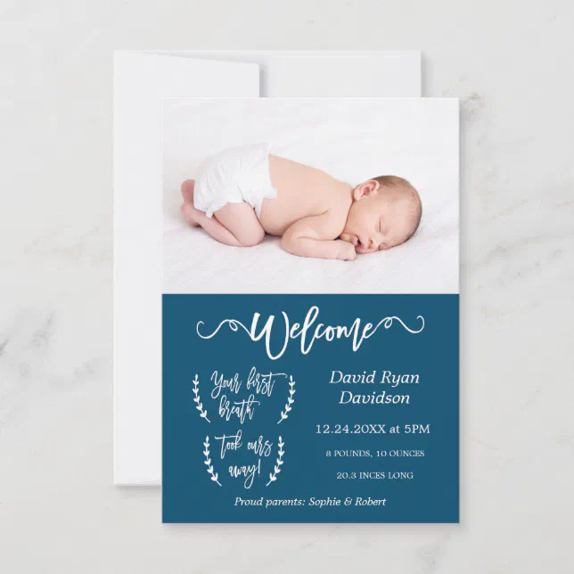 Modern Welcome Photo Baby Boy Birth Announcement | Zazzle