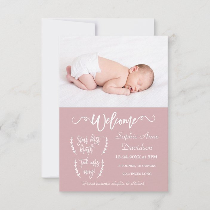 Modern Welcome Photo Baby Girl Birth Announcement | Zazzle.com