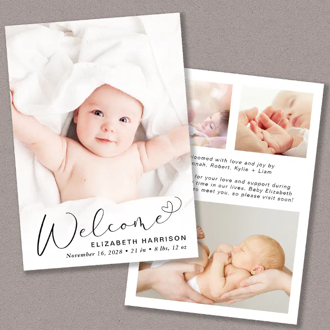 Modern Welcome Photo Collage Birth Announcement | Zazzle