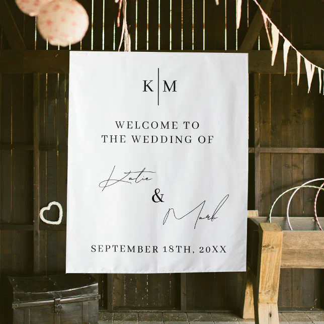 Modern Welcome To Our Wedding Script Sign Tapestry | Zazzle