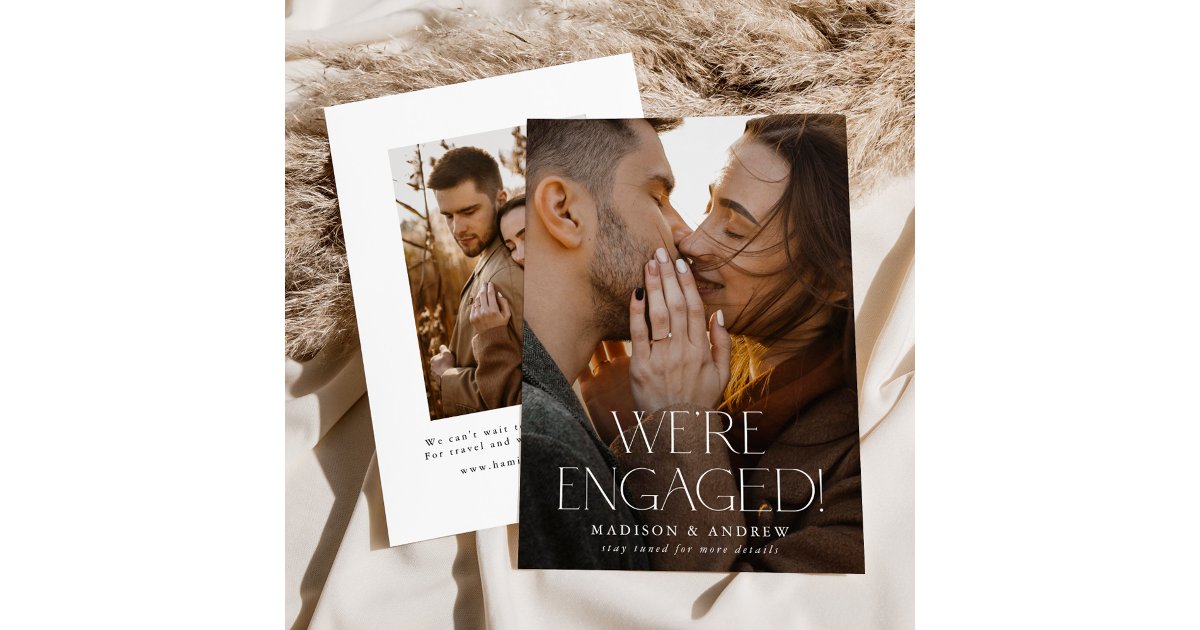 Modern We're Engaged 2 Photo Engagement Announcement | Zazzle