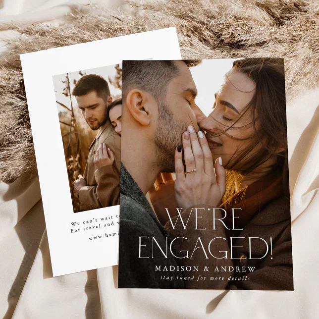 Modern We're Engaged 2 Photo Engagement Announcement | Zazzle