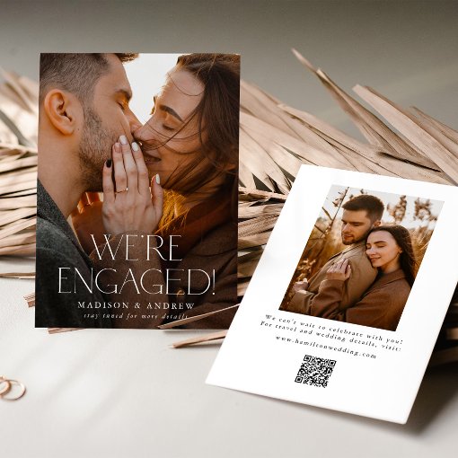 Modern We're Engaged 2 Photo QR Code Engagement Announcement | Zazzle