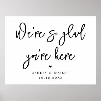Modern We're So Glad You're Here Wedding Poster | Zazzle