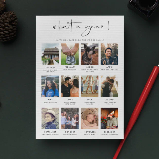 Modern What a Year 12 Photo Review Holiday Card | Zazzle